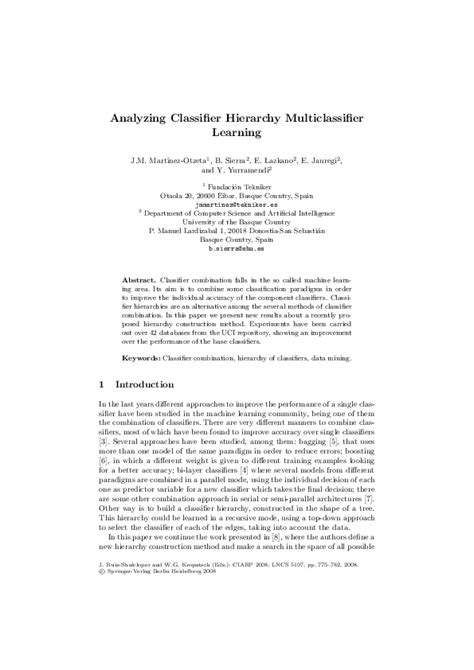 pdf analyzing classifier hierarchy multiclassifier learning