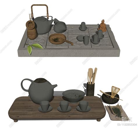 新中式茶盘茶具组合su模型下载【id1122955304】知末su模型网