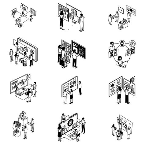 생성 Ai 모델 도구와 함께 작업하는 캐릭터 깊은 학습 인공지능 알고리즘 프리미엄 벡터