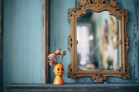 Mirror With An Ornate Black Frame In A Dusty Room Stock Illustration