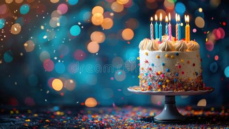 A Joyful Birthday Party With A Cake Candles Stock Image Image Of