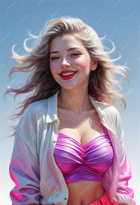 Premium Photo Portrait Of A Beautiful Blonde Girl In A Pink Bathing