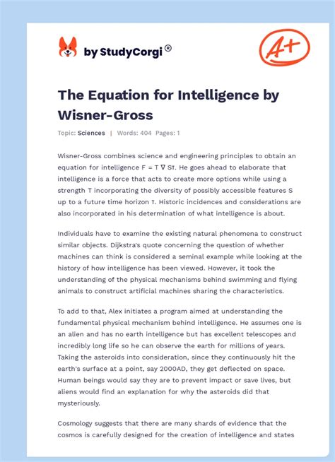 The Equation For Intelligence By Wisner Gross Free Essay Example