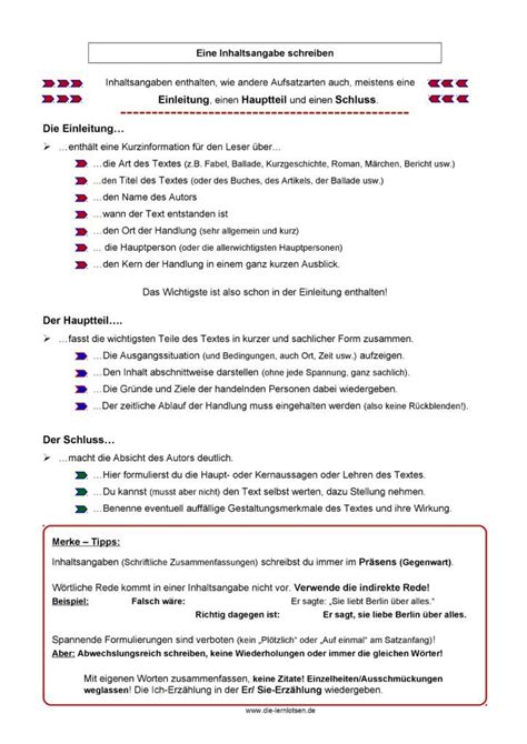 Inhaltsangabe Schreiben Arbeitsblatt Inhaltsangabe Schreiben Deutsch