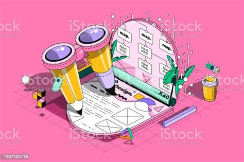 Konsep Desain Ux 3d Isometrik Menguraikan Desain Web Pengembangan