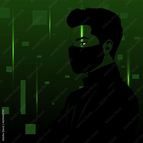 Vector Illustration A Young Man In A Mask On A Black And Green Background The Concept Of
