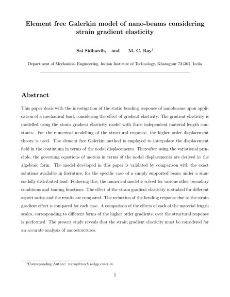 Pdf Element Free Galerkin Model Of Nano Beams Considering Strain