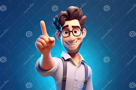 Cute Cartoon Character Portrait Smart Handsome Man Pose In Front Of