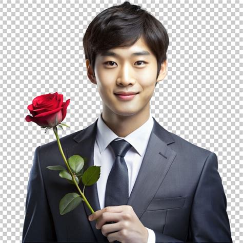 A Male Holding A Red Rose Premium Ai Generated Psd