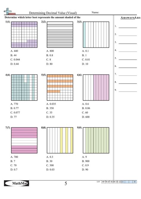 Determining Decimal Value Visual Worksheet Printable Pdf Download