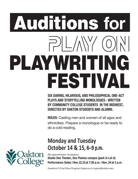 Mary Ringstad Gagliano On Linkedin Spread The Word Auditions For Oakton Colleges Play On