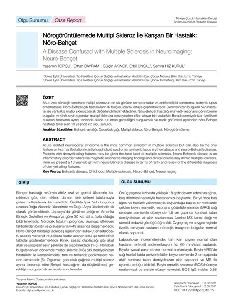 Pdf A Disease Confused With Multiple Sclerosis In Neuroimaging Neuro Behçet