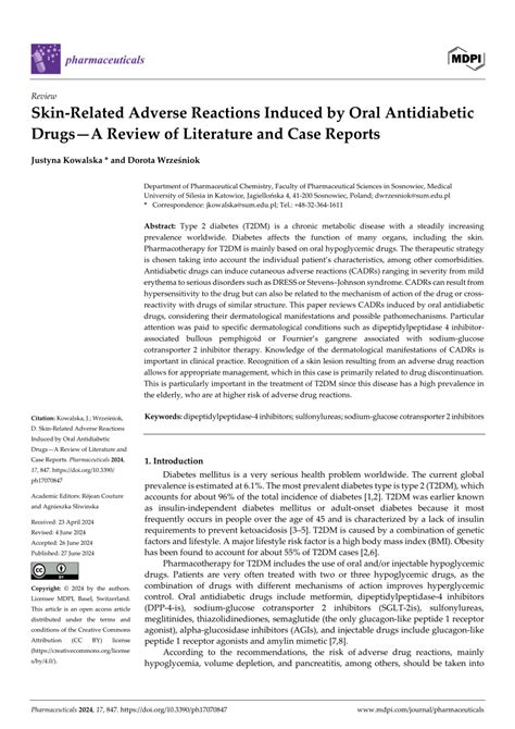 PDF Skin Related Adverse Reactions Induced By Oral Antidiabetic Drugs