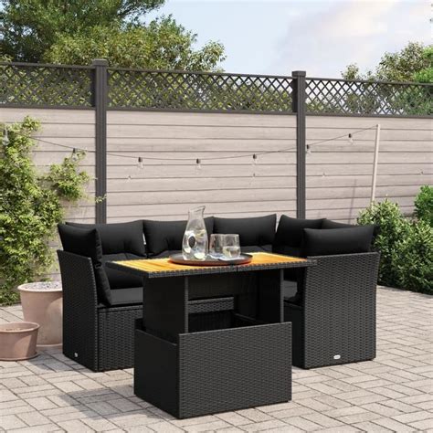 5 Piece Garden Sofa Set With Cushions Poly Rattan Vidaxl Black Big W