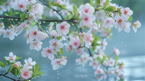 Обои природа весна гілка квіти листя цвітіння дощ для рабочего стола раздел Цветы