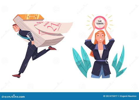 Man And Woman Character Planning Time With Clock And Calendar Vector Set Stock Vector
