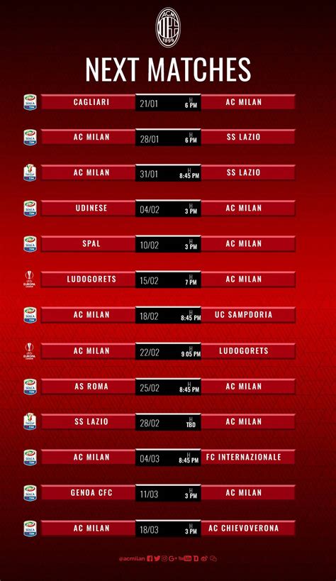 Milan Il Calendario E Gli Orari Per I Prossimi 2 Mesi Foto