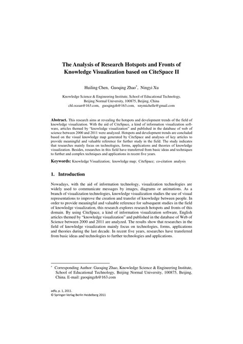 Pdf The Analysis Of Research Hotspots And Fronts Of Knowledge Visualization Based On Citespace Ii