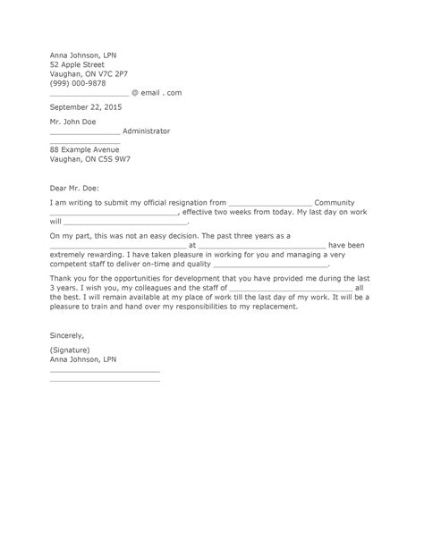 Two Weeks Notice Printable Resignation Letter Template Free Templates