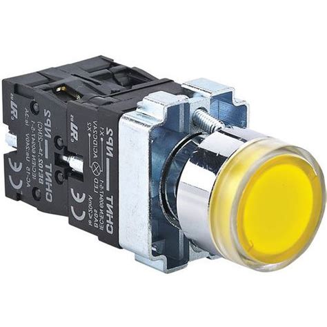 Bouton poussoir lumineux led métallique jaune 1NO 1NF 24Vca Manutan fr