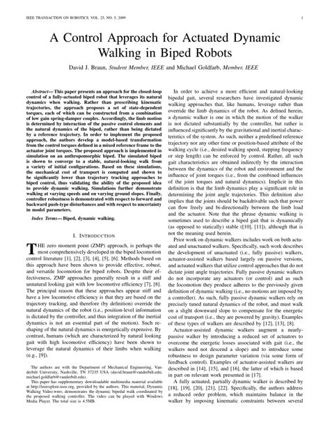 PDF A Control Approach For Actuated Dynamic Walking In Biped Robots