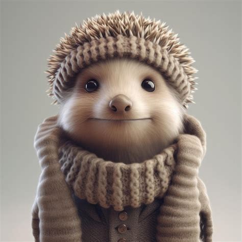 Premium Ai Image 3d Cartoon Hedgehog Portrait Wearing Clothes Glasses
