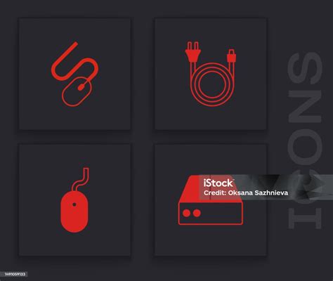 Set Server Data Web Hosting Computer Mouse Electric Plug And Icon
