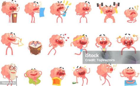 그림의 팔과 다리 재미있는 삶의 장면과 감정 세트와 인간화 뇌 만화 캐릭터 만화에 대한 스톡 벡터 아트 및 기타 이미지 만화 사람 뇌 음악 Istock
