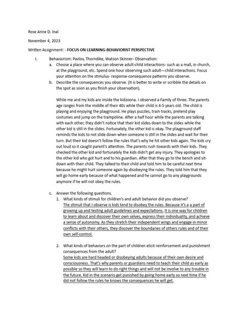 V2 Sat Facilitating Learning Class Focus On Learning Written Assignment 4 Pdf Learning