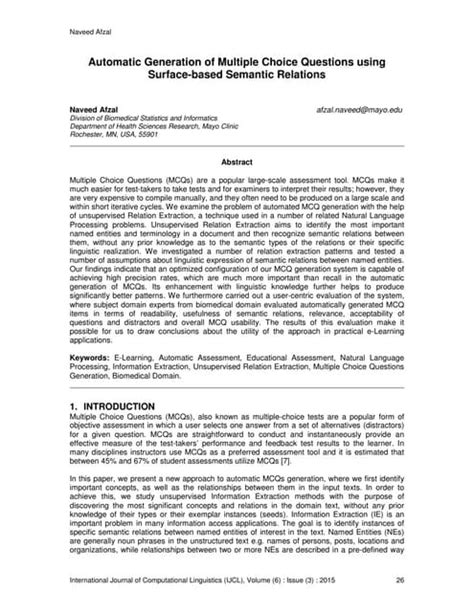 Automatic Generation Of Multiple Choice Questions Using Surface Based