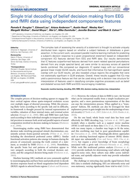 Pdf Single Trial Decoding Of Belief Decision Making From Eeg And Fmri