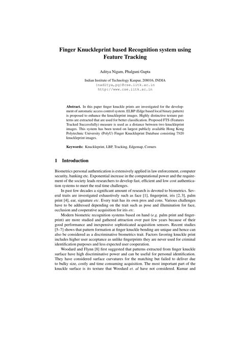 pdf finger knuckleprint based recognition system using feature tracking