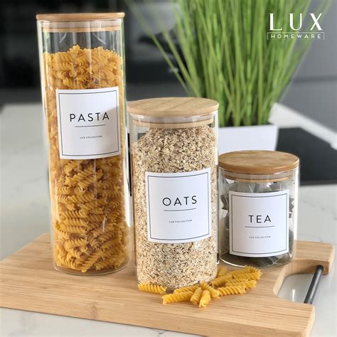 Tea Coffee Sugar Bamboo Lid Glass Storage Jars Etsy Uk