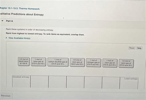 Solved Rank These Systems In Order Of Decreasing Entropy