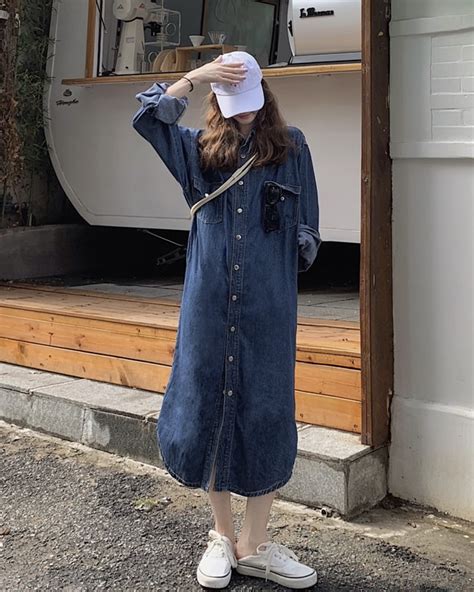 무료당일발송 가을 데님 파랑 파란 블루 청 셔츠 버튼 와이드 빅사이즈 긴팔 셔츠 롱원피스