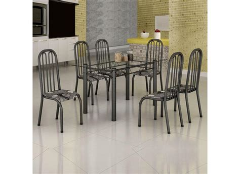 Conjunto De Mesa Janaina 1 40M Tampo Vidro 6 Cadeiras 260 15