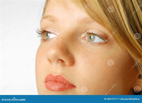 Close Up Of The Girl S Face Stock Image Image Of Lips Look 38272777