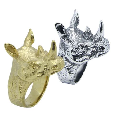 Buy Cool Rhino Head 316l Stainless Steel Golden Silver