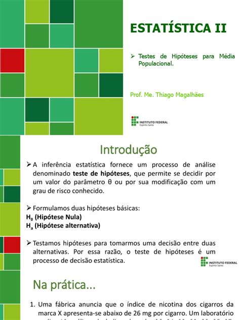 Testes De Hipóteses Para Média Populacional Pdf Teste De Hipótese