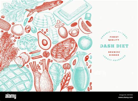 Dash Diet Design Template Vector Hand Drawn Healthy Food Banner