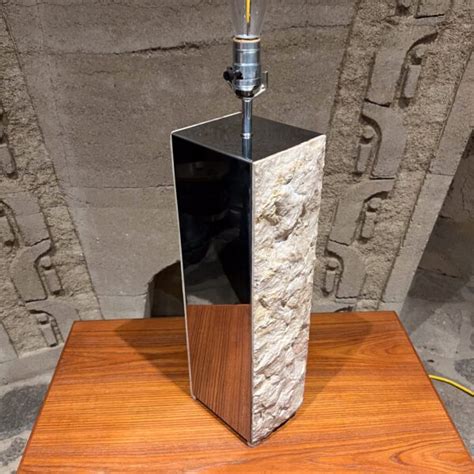 S Italian Table Lamp Raw Edge Travertine And Stainless Steel Ambianic