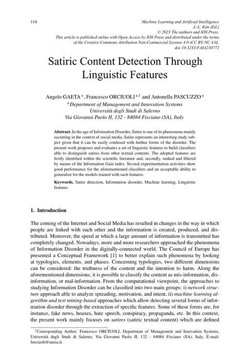 Pdf Satiric Content Detection Through Linguistic Features