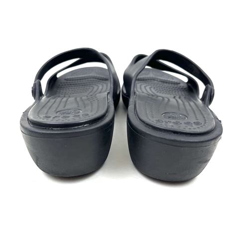 Read Crocs Patricia Ii Black Low Wedge Strappy Sandal Gem