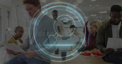 Animation Of Cyber Security Text And Magnifying Glass Over Diverse