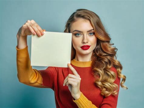 A Young Woman Holding A Blank Sheet Of Paper Premium Ai Generated Image