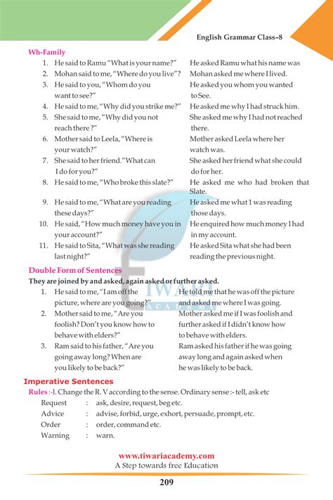 Class 8 English Grammar Chapter 16 Direct And Indirect Speech