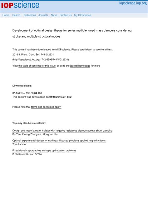 Pdf Development Of Optimal Design Theory For Series Multiple Tuned Mass Dampers Considering