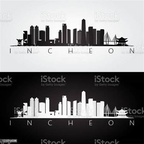 인천 스카이 라인과 랜드 마크 실루엣 흑백 디자인 벡터 일러스트 0명에 대한 스톡 벡터 아트 및 기타 이미지 0명 건설 산업 건축 Istock
