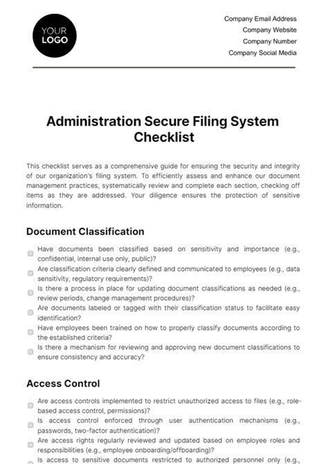 Free Administration Secure Filing System Checklist Template To Edit Online