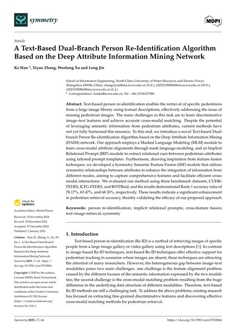 Pdf A Text Based Dual Branch Person Re Identification Algorithm Based On The Deep Attribute